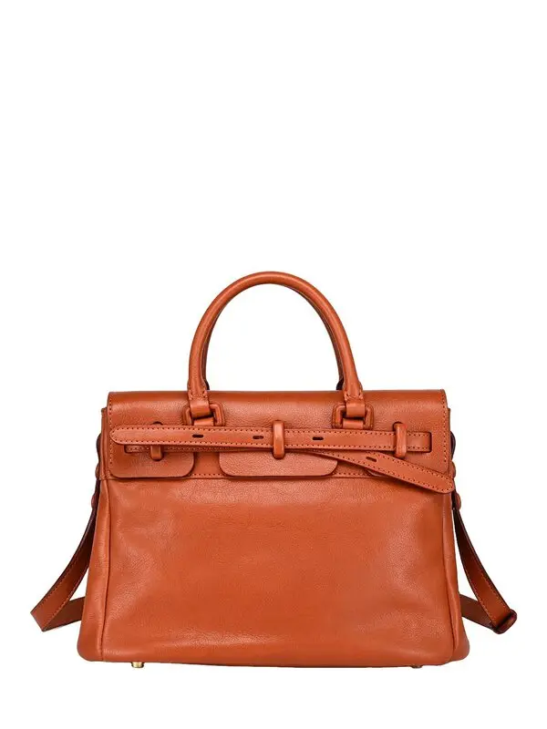 OLD TREND Wishbone Genuine Leather Heritage Satchel - Cognac
