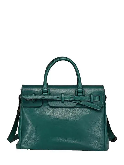 OLD TREND Wishbone Genuine Leather Structured Heritage Satchel - Teal