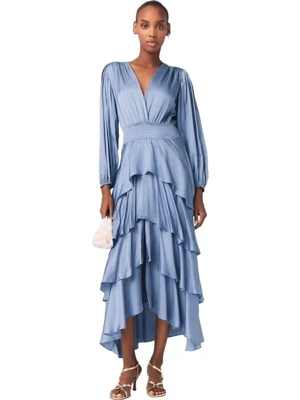 Maje Ruffled Maxi Dress - Blue/grey
