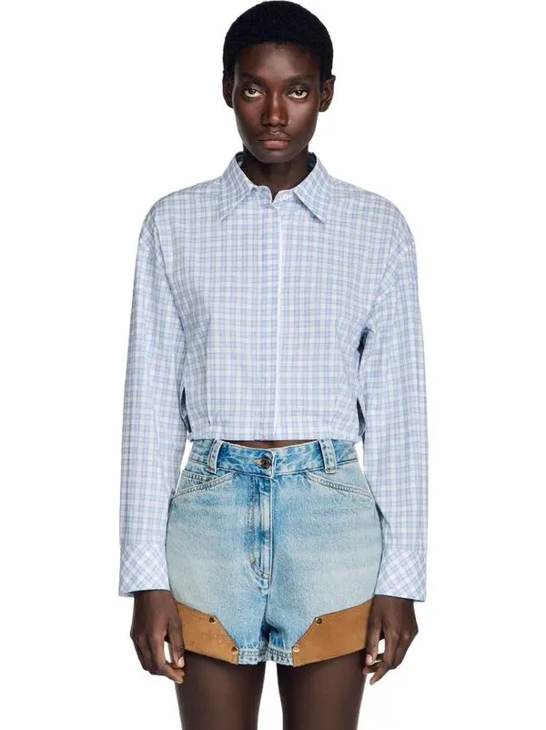 Sandro Cropped Checked Shirt - Blu/white