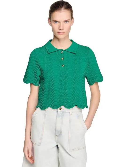 Sandro Short Knit Polo-style Sweater - Emeuraude Green