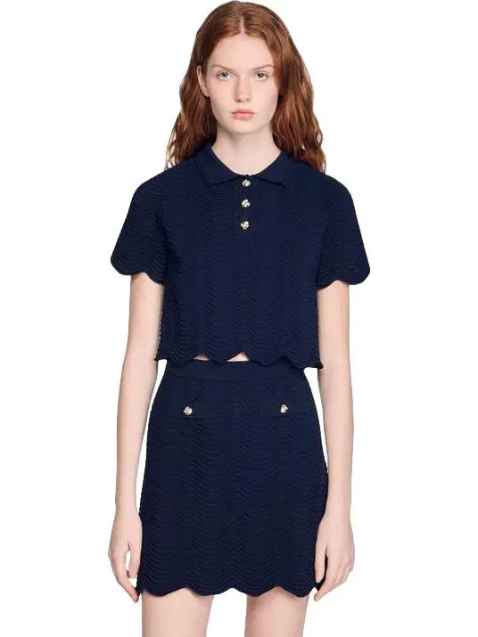 Sandro Short Knit Polo-style Sweater - Navy Blue