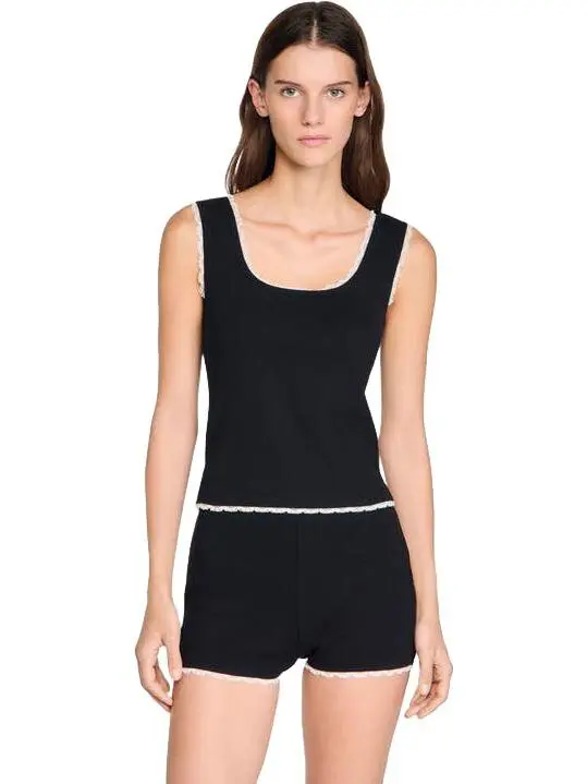 Sandro Beaded Embroidered Cotton Vest Top - Black