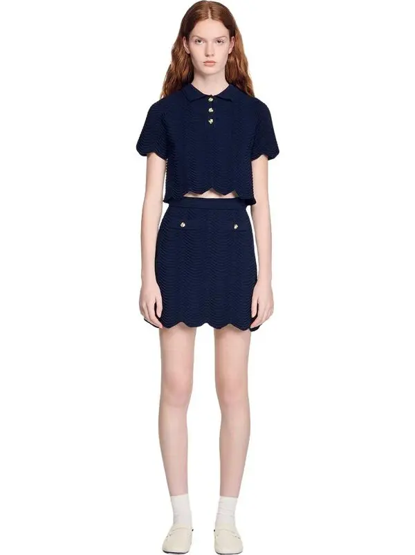 Sandro Short Knit Skirt - Navy Blue