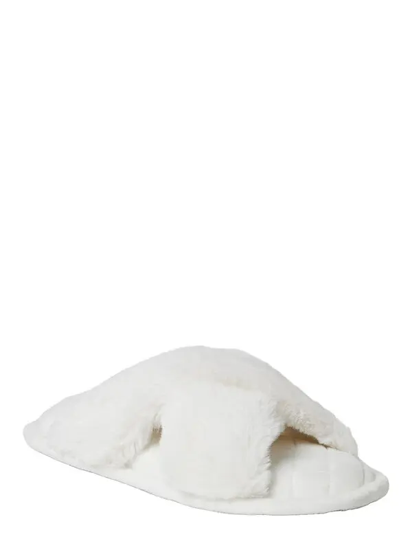 DEARFOAMS Jessica Furry Crossband Slipper - Alabaster