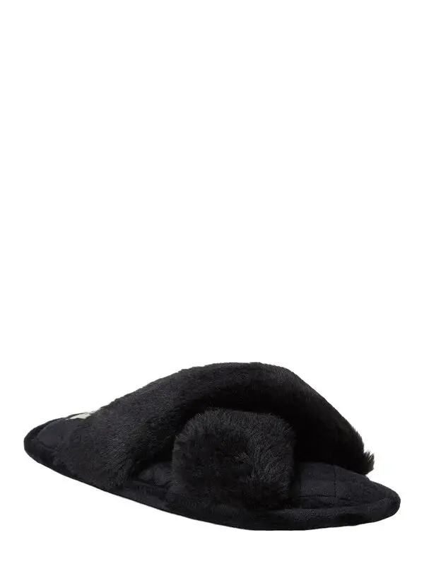 DEARFOAMS Jessica Furry Crossband Slipper - Black