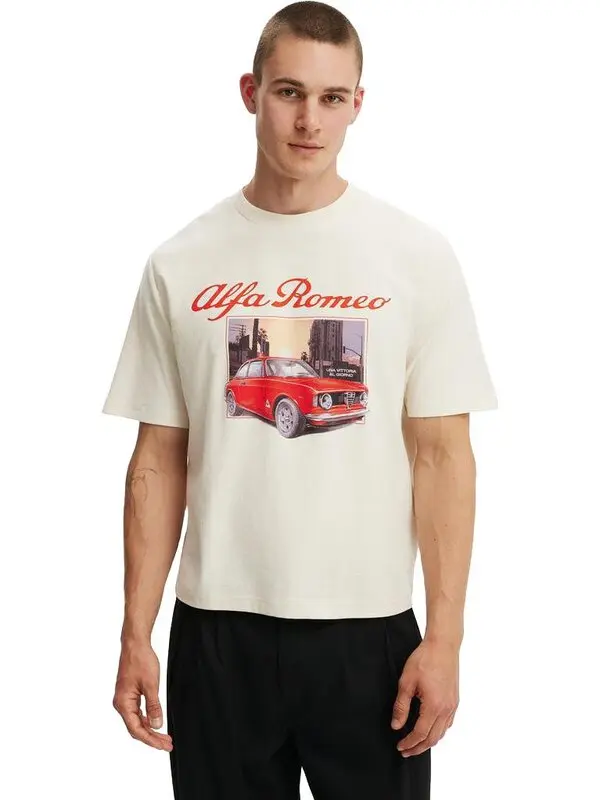 COTTON ON Cropped Fit Alfa Romeo T-shirt - Lcn Alf Cream Puff  Alfa