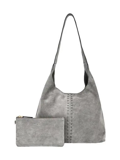 OLD TREND Genuine Leather Suede Hobo Bag - Grey