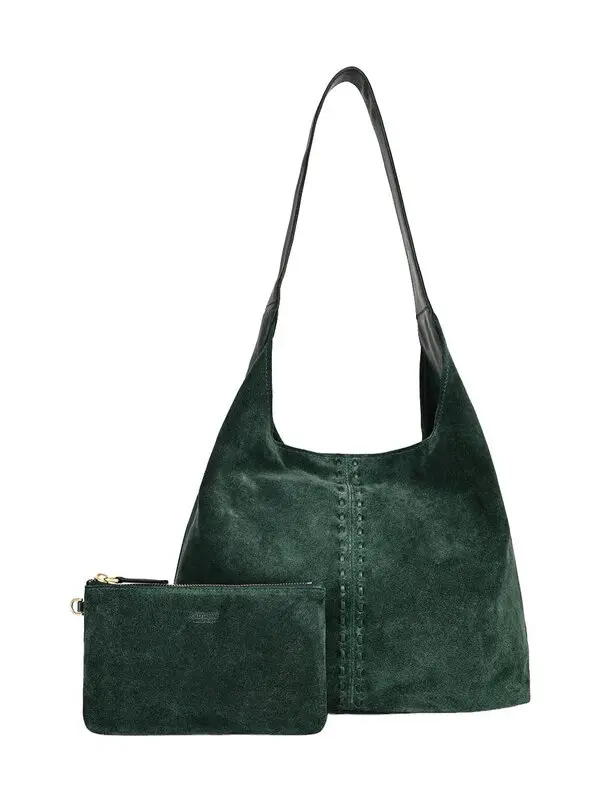 OLD TREND Genuine Leather Suede Hobo Bag - Kale