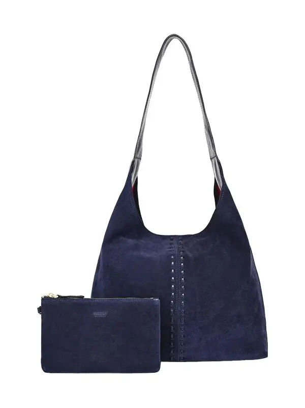 OLD TREND Genuine Leather Suede Hobo Bag - Navy