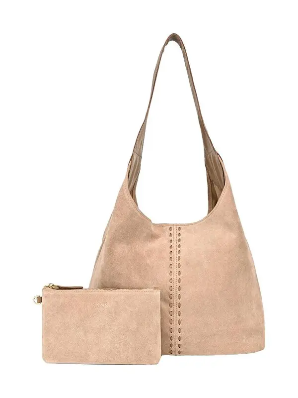 OLD TREND Genuine Leather Suede Hobo Bag - Tan