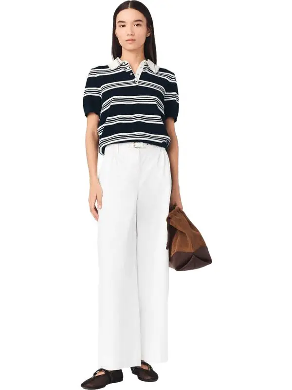 Maje Wide-leg Cotton Trousers - White