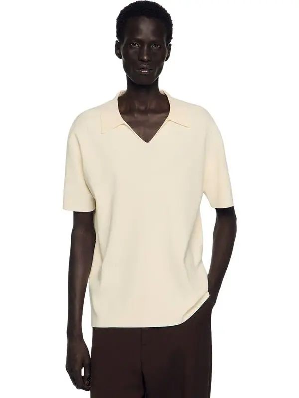 Sandro Stretch Knit Polo Shirt - Ecru