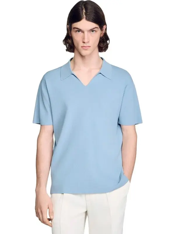 Sandro Stretch Knit Polo Shirt - Sky Blue