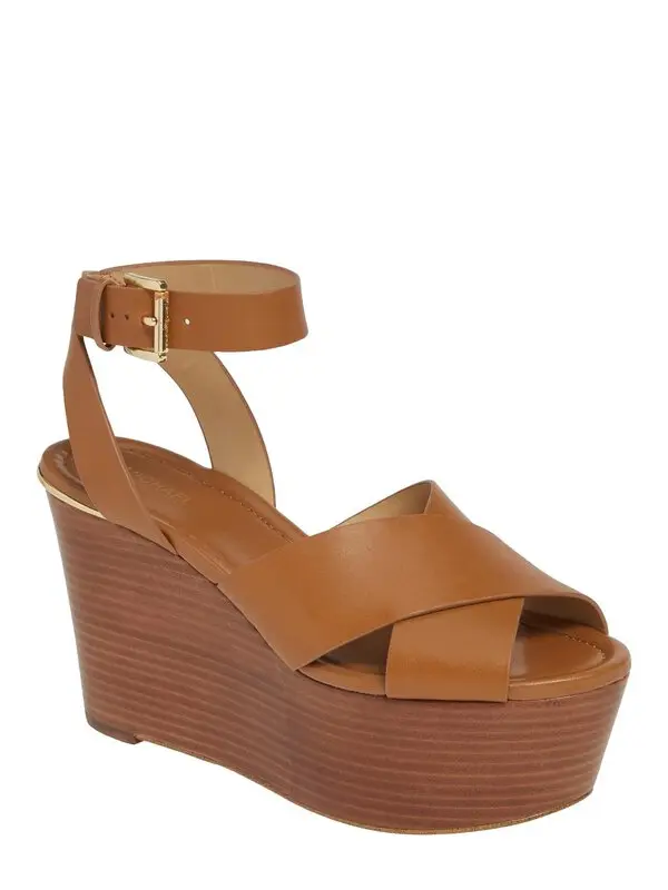 Michael Kors Abbott Platform Wedge Sandal - Acorn Vachetta Leather