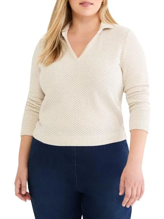 NIC+ZOE Textured Johnny Collar Long Sleeve Shirt - Neutral Multi