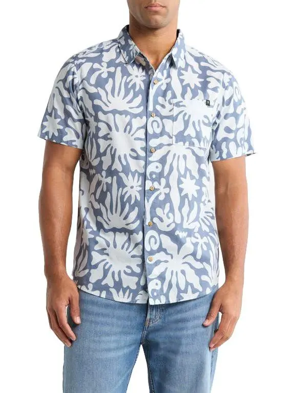 ROARK Journey Floral Short Sleeve Button-up Shirt - Neptune