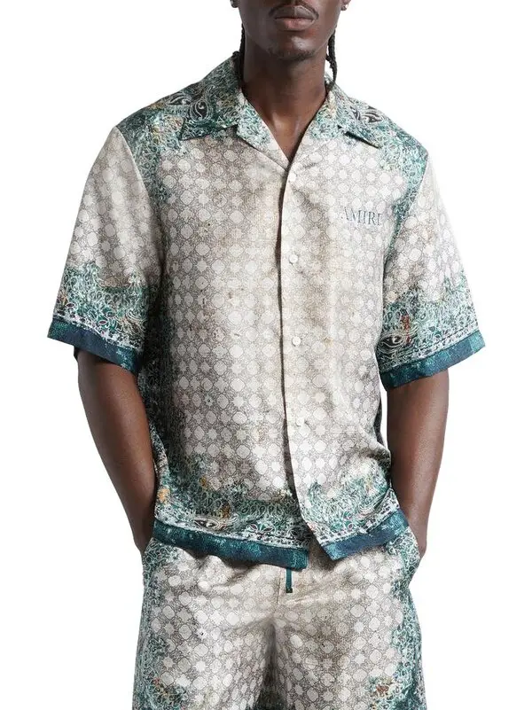 Amiri Monogram Bandana Print Silk Bowling Shirt - Multi Archived