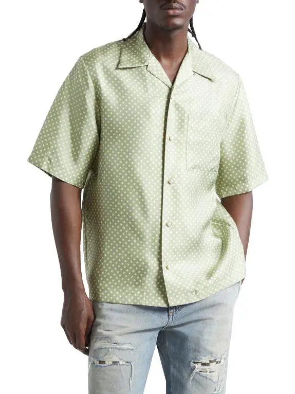 Amiri Ma Polka Dot Silk Camp Shirt - Green Tea Archived