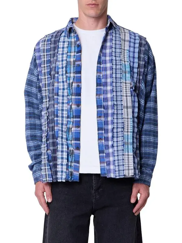 Mnml Patchwork Plaid Shirt - Blue/multi