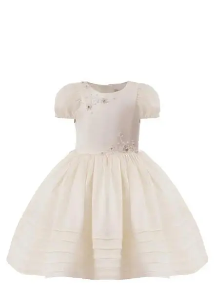 TULLEEN Embroidered Pleated Dress - Ivory