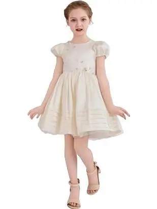 TULLEEN Embroidered Pleated Dress - Ivory