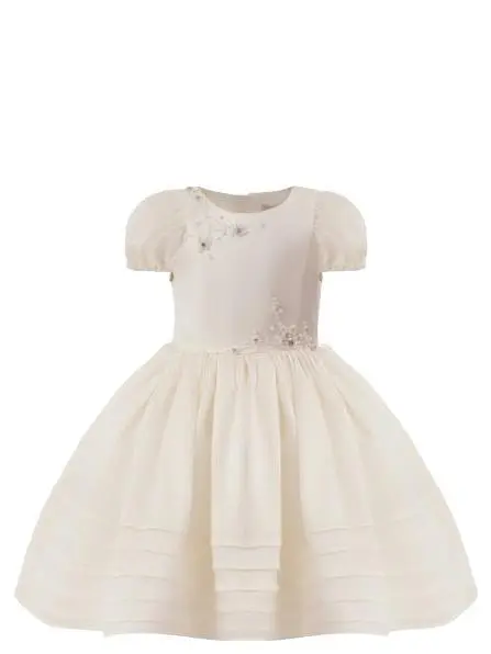 TULLEEN Embroidered Pleated Dress - Ivory