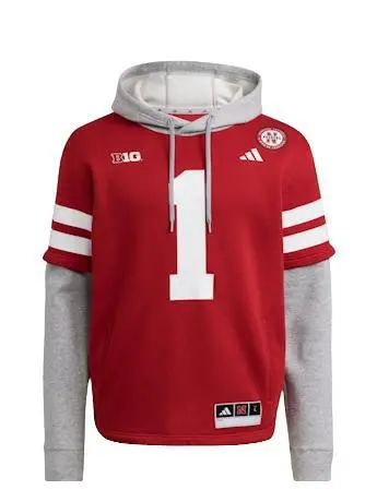 Adidas Cornhuskers Jersey Hoodie - Nebraska Team Power Red White Light Grey Heather