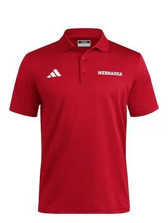 Adidas Cornhuskers Coaches Ottoman Polo Shirt - Nebraska Team Power Red White