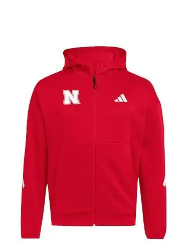 Adidas Cornhuskers Full Zip Player Travel Zne Hoodie - Nebraska Team Power Red White