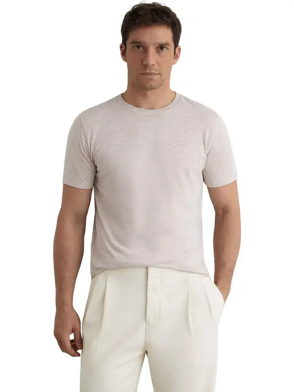 REISS Bless Cotton Crew-neck Tailored-fit T-shirt - Wheat Melange