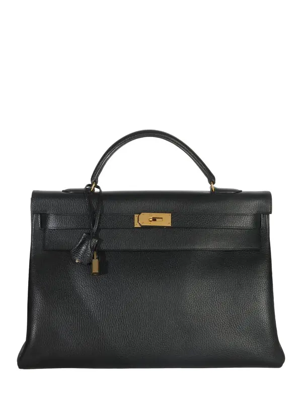 Hermès Vintage Ardennes Retourne Kelly 40 Ghw - Black
