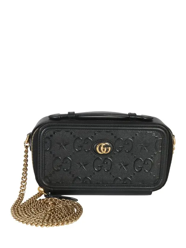Gucci Gg Star Embossed Calfskin Chain Bag - Black