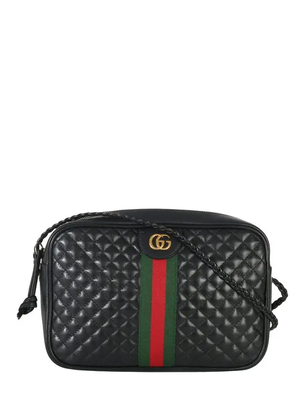 Gucci Calfskin Web Trapuntata Gg Shoulder Bag - Black