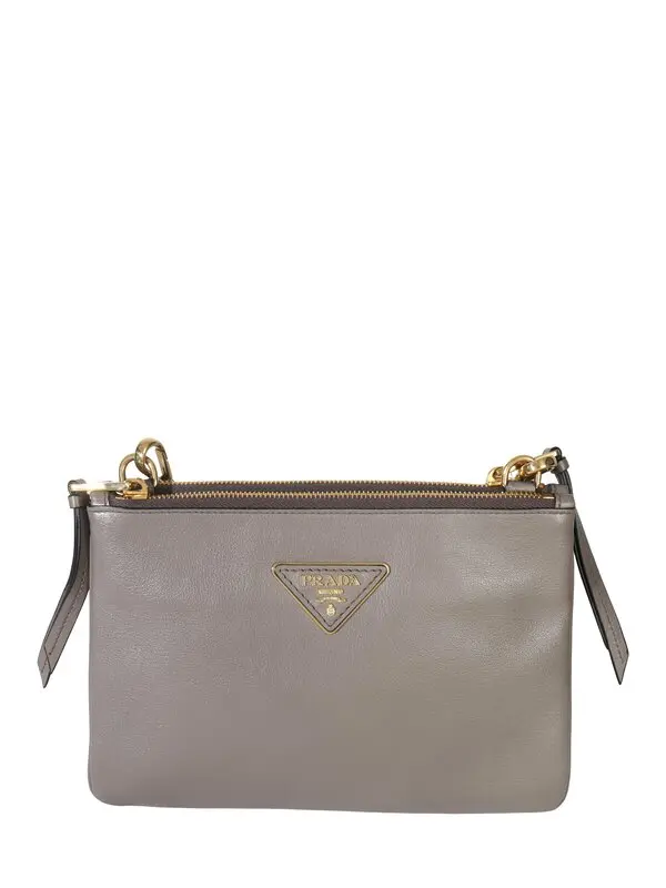 Prada Calfskin Crossbody Bag With Enameled Metal Triangle - Gray