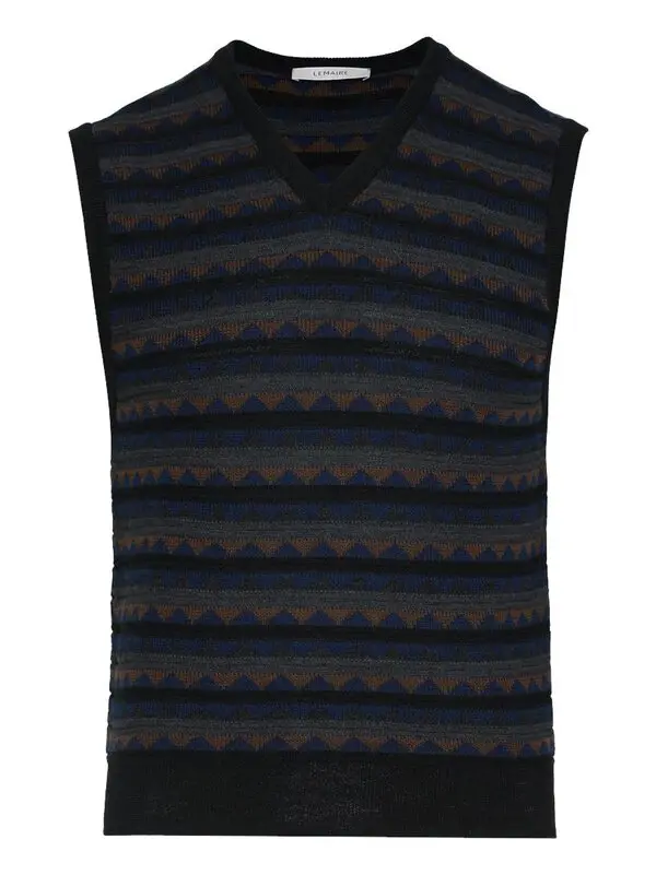 LEMAIRE V-neck Jacquard Vest - Black