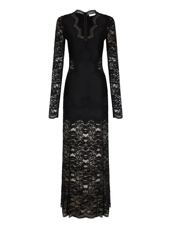Rabanne Long Lace Dress - Black