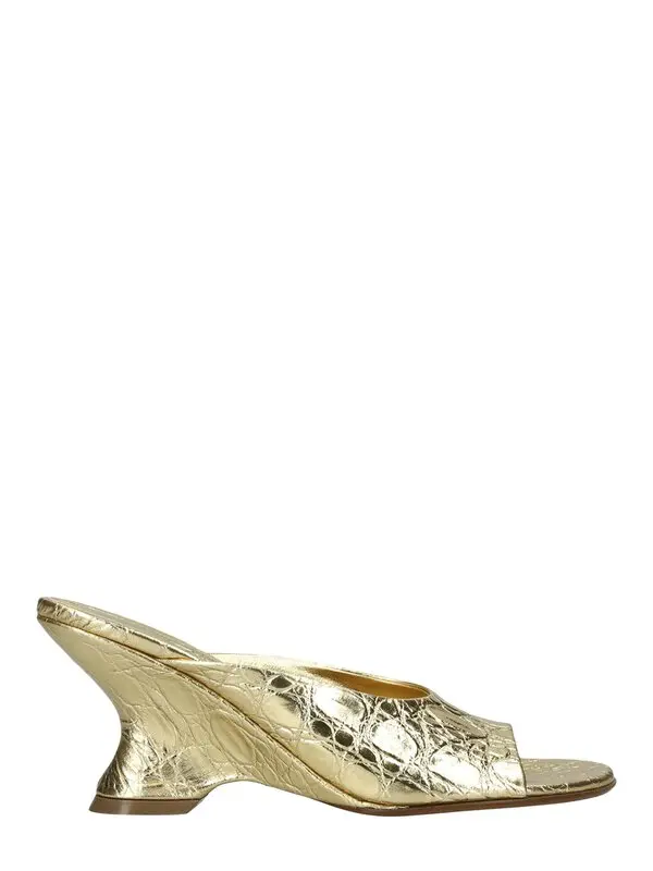 Dries Van Noten Embossed Metallic Leather Mules 75 - Gold