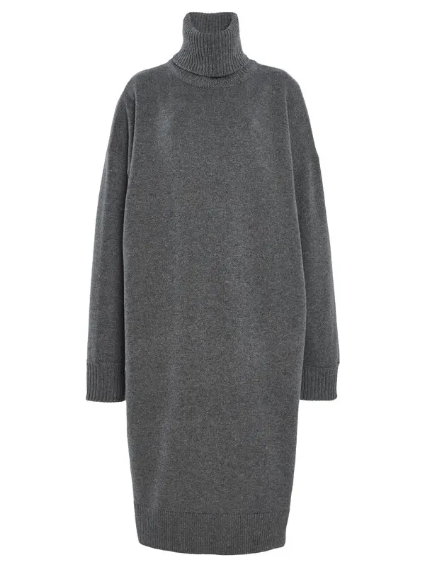 Michael Kors Oversized Cashmere Turtleneck Midi Dress - Grey