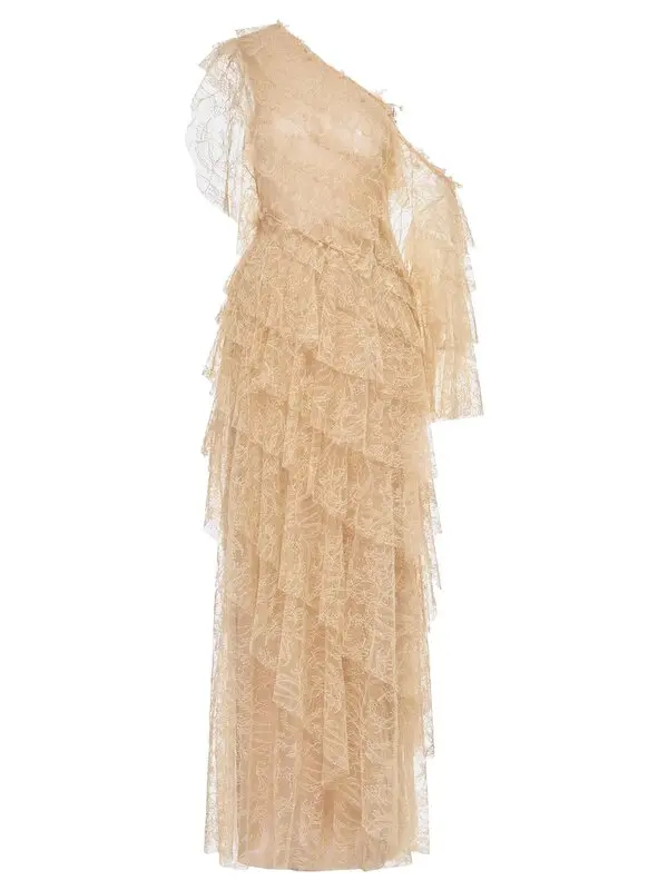 MONTSAND Lace Tiered Asymmetrical Maxi Dress - Nude