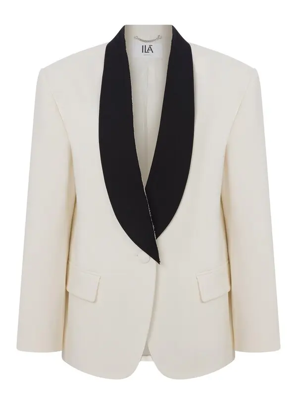 Ila Shawl Collar Blazer With Trim Detail - Off-white