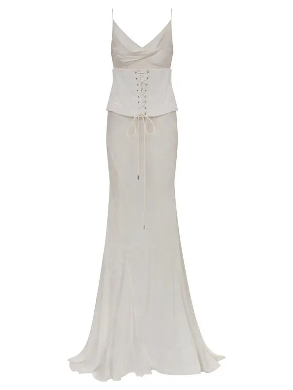 Ila Margo Cowl-neck Maxi Dress With Corset Belt - White