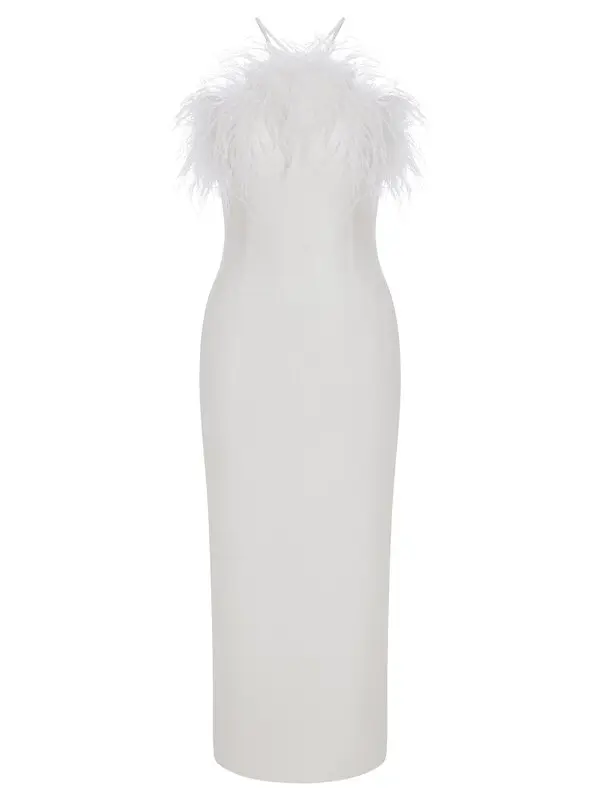 Ila Bex Feathered Midi Dress - White