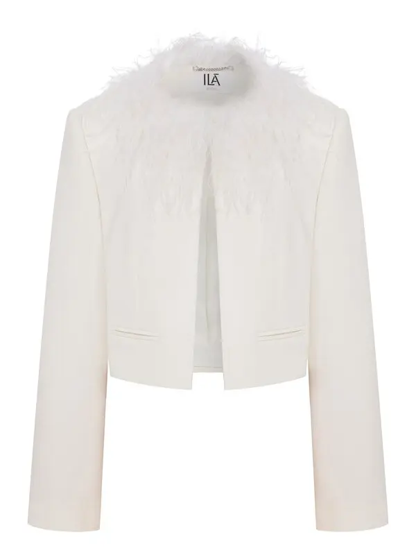Ila Feather-detail Crop Jacket - White