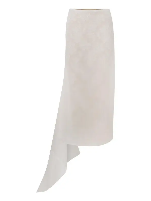 Ila Silk Organza Midi Skirt With Lace Detail - White