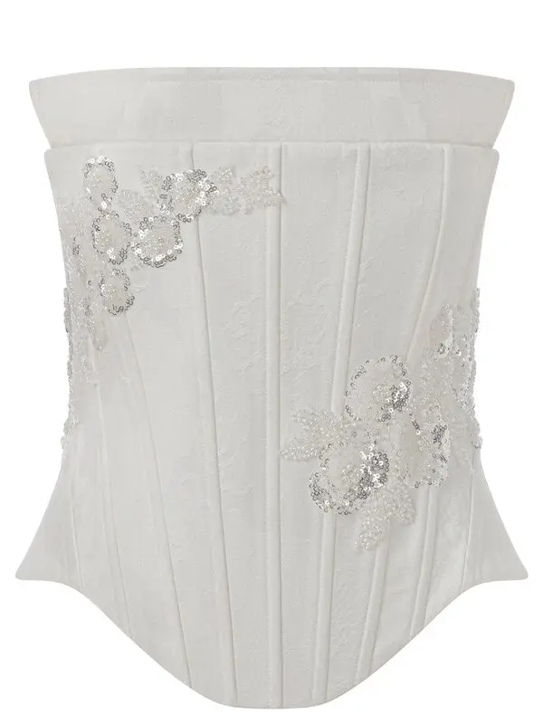 Ila Glynn Jacquard Lace-up Corset - White