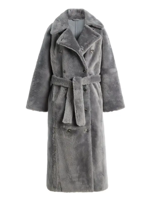 BY MALENE BIRGER Hally Reversible Shearling Coat - Light Grey