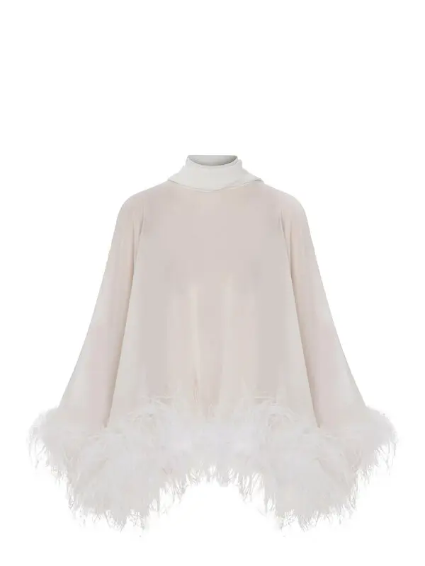 Ila Neck-tie Feather-detail Short Cape - White