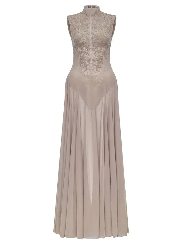 MONTSAND Sleeveless Jacquard Gown - Nude