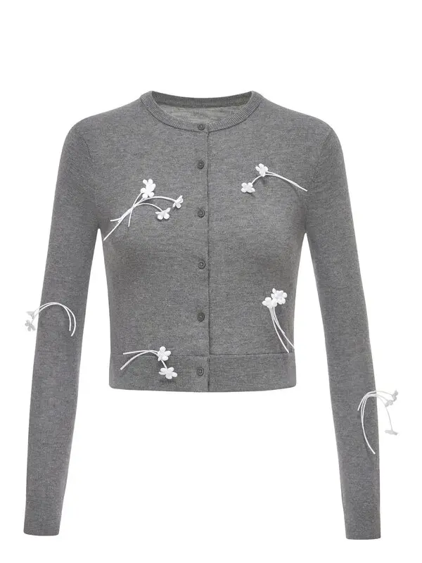 MONTSAND 3d Floral Cotton-modal Cropped Cardigan - Grey